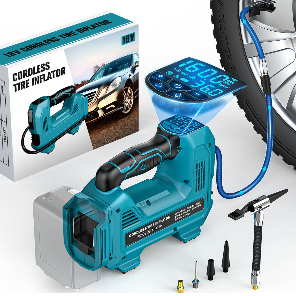 Cordless Tire Inflator - Fast Inflation, Automatic Air Pump for Tires ...
