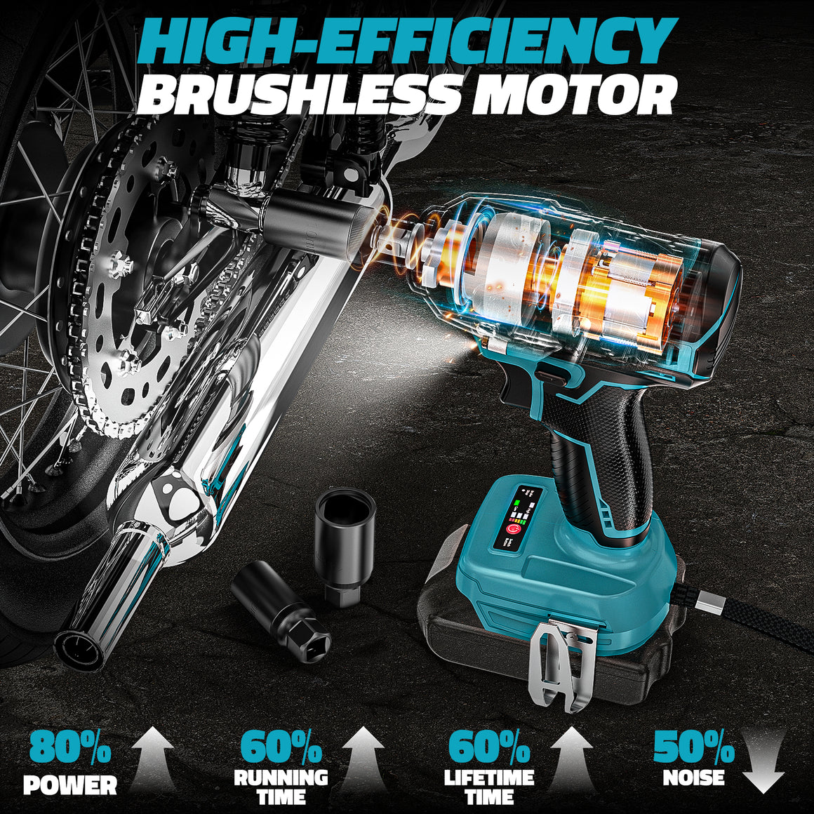 Powerful 3/8 Impact Wrench Battery-Powered Impact Driver for Car ...